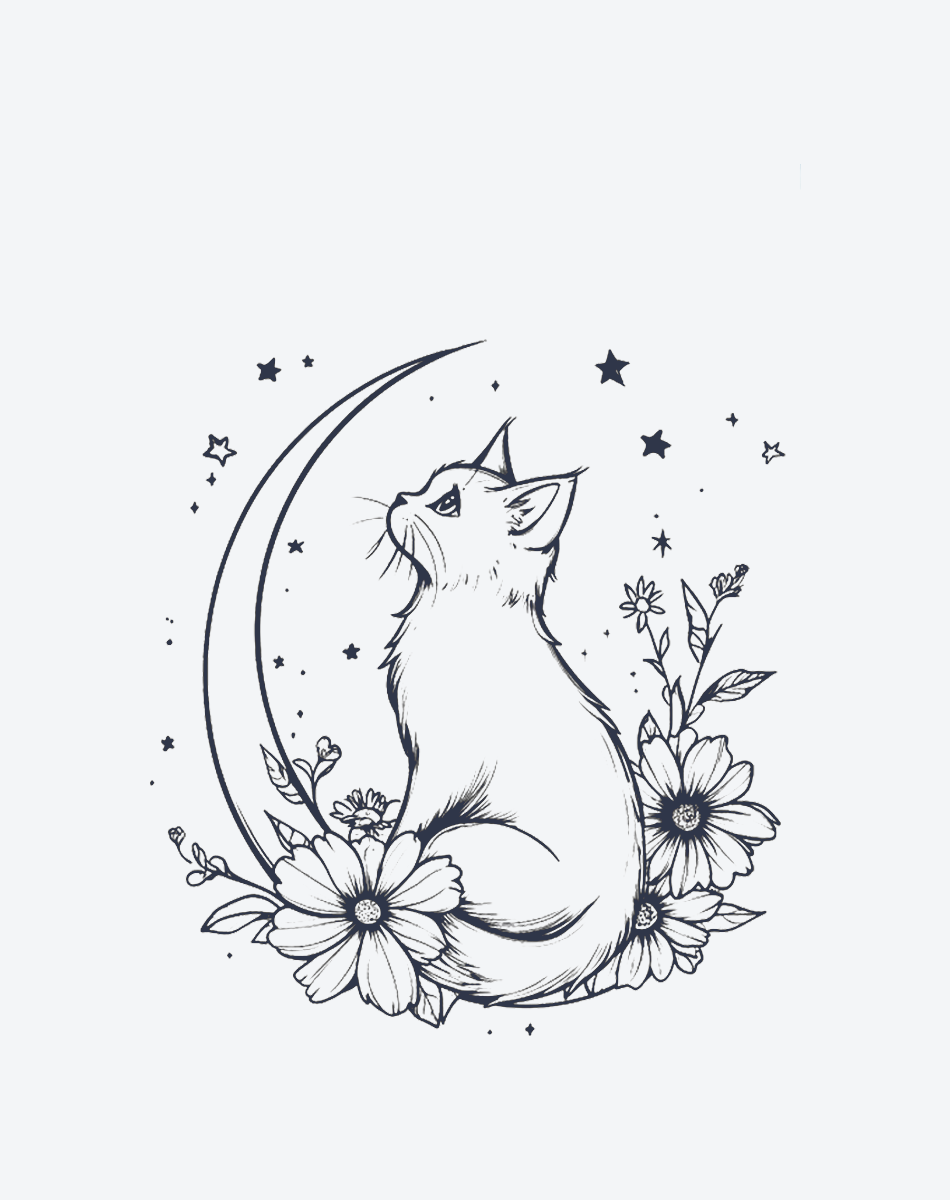 Moon and Cat Tattoo – Mystical Night Charm – INKARTLINK