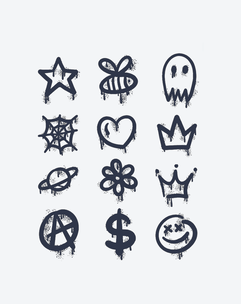 Hand-drawn icons|Psychedelic Finger Tattoos Set – INKARTLINK